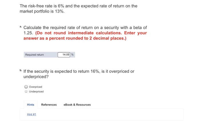 Solved The risk-free rate is 6% and the expected rate of | Chegg.com