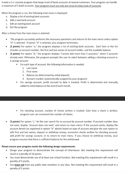 Solved Create a C++ console program that keeps track of bank | Chegg.com