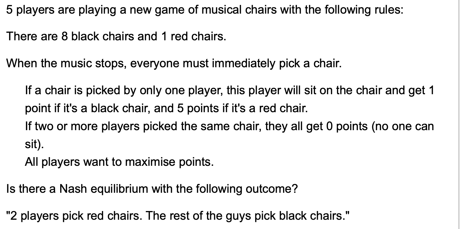 Solved 5 players are playing a new game of musical chairs | Chegg.com