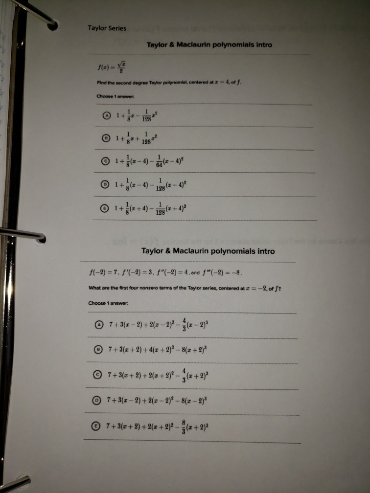 Solved Taylor Series Taylor & Maclaurin polynomials intro | Chegg.com