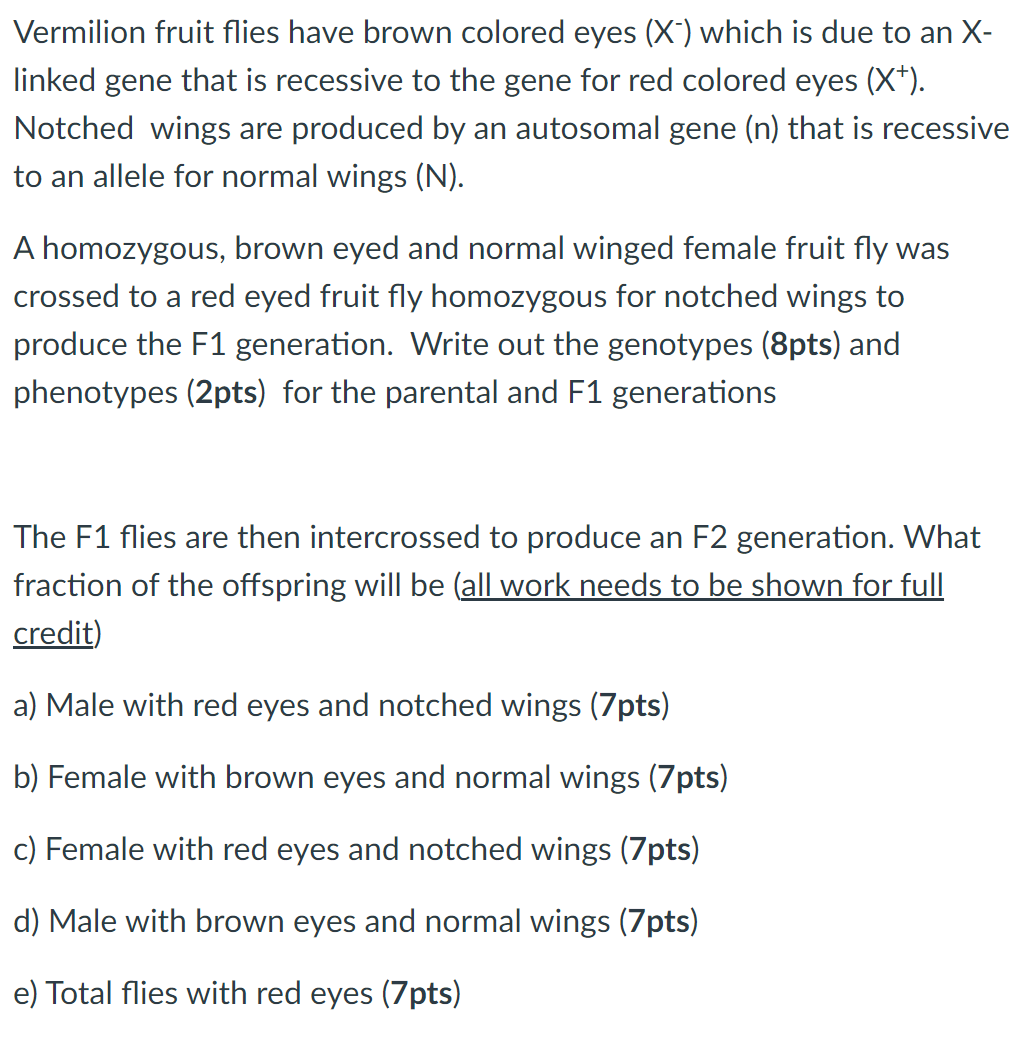 Solved Vermilion fruit flies have brown colored eyes (X") | Chegg.com