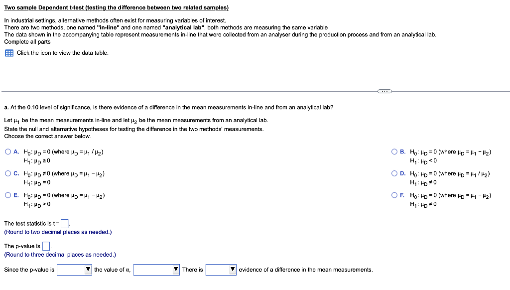 Solved Two Sample Dependent T Test Testing The Difference 8179