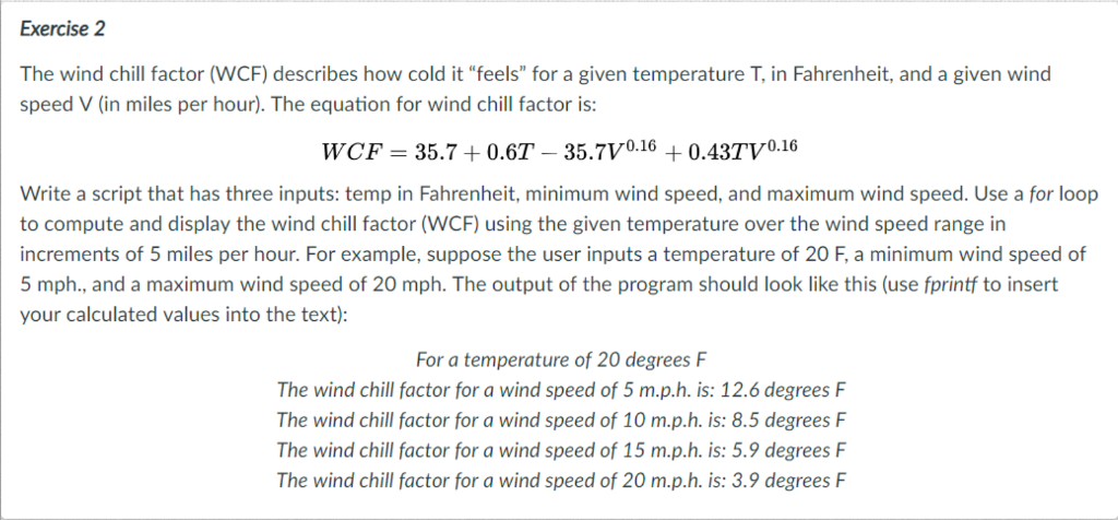 Solved Exercise 2 The wind chill factor (WCF) describes how | Chegg.com