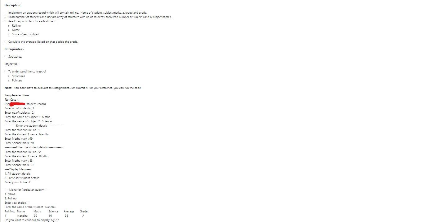 Solved Write a program to Implement the student record | Chegg.com