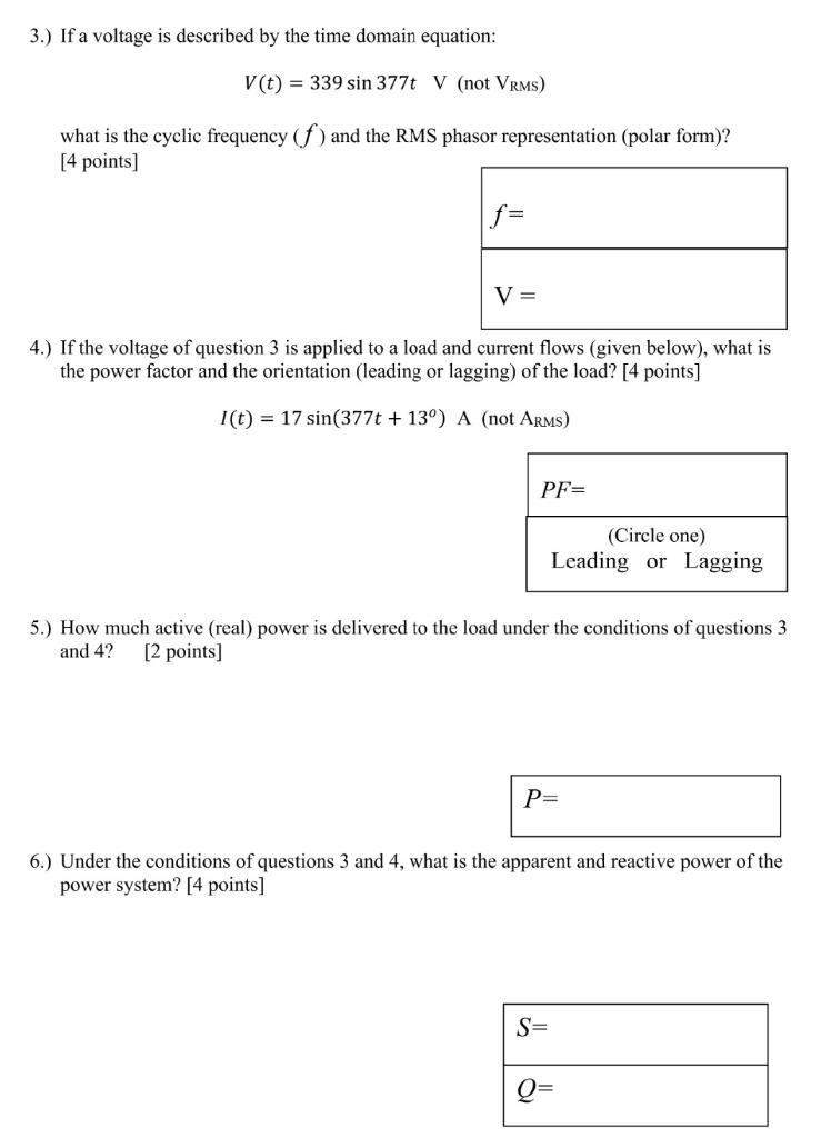 Solved 3.) If a voltage is described by the time domain | Chegg.com