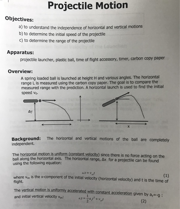 Solved Projectile Motion Objectives: a) to understand the | Chegg.com