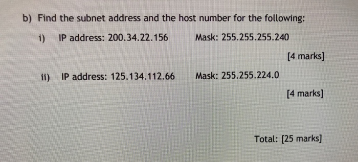 Solved b) Find the subnet address and the host number for | Chegg.com