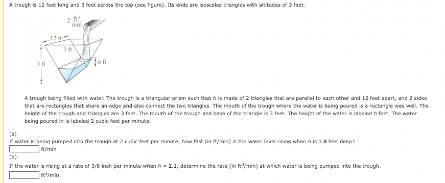Solved A trough being filled with water. The trough is a | Chegg.com