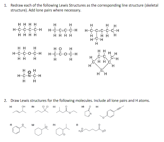 1. Redraw each of the following Lewis Structures as | Chegg.com