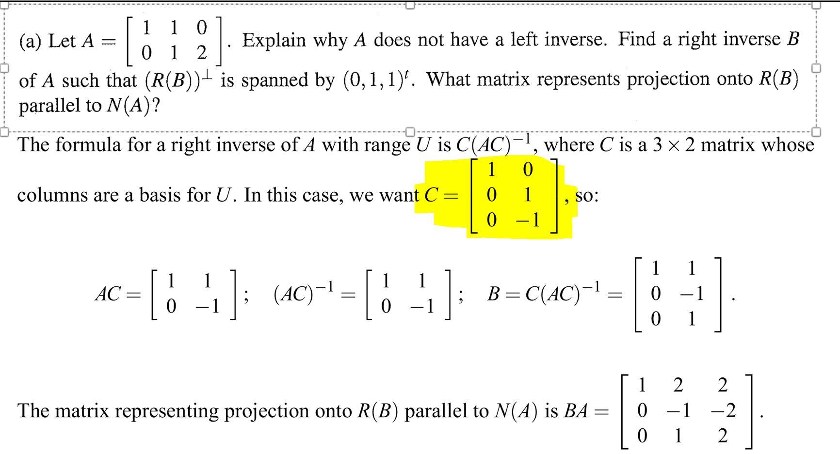 Solved 1 1 0 (a) Let A Explain why A does not have a left | Chegg.com