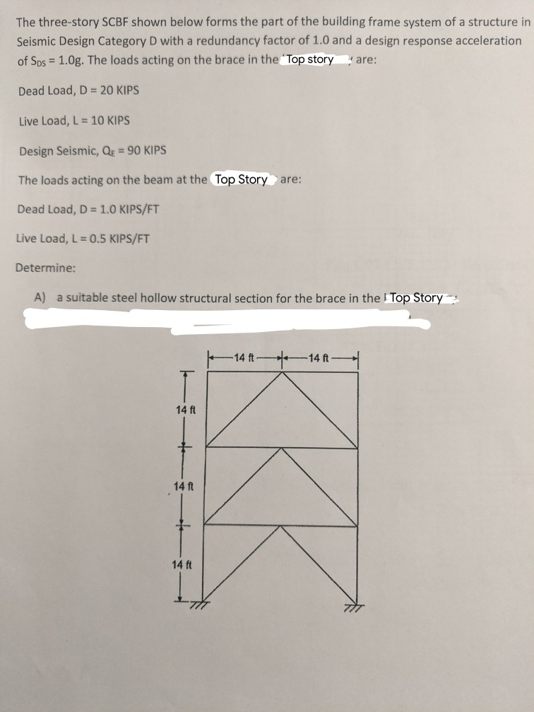 The three-story SCBF shown below forms the part of | Chegg.com