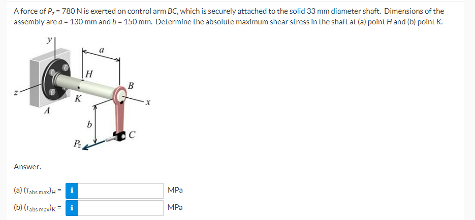 Solved A force of Pz=780 N is exerted on control arm BC, | Chegg.com
