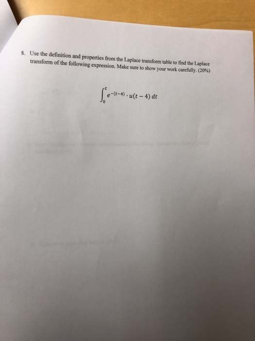 Solved Use the definition and properties from the Laplace | Chegg.com
