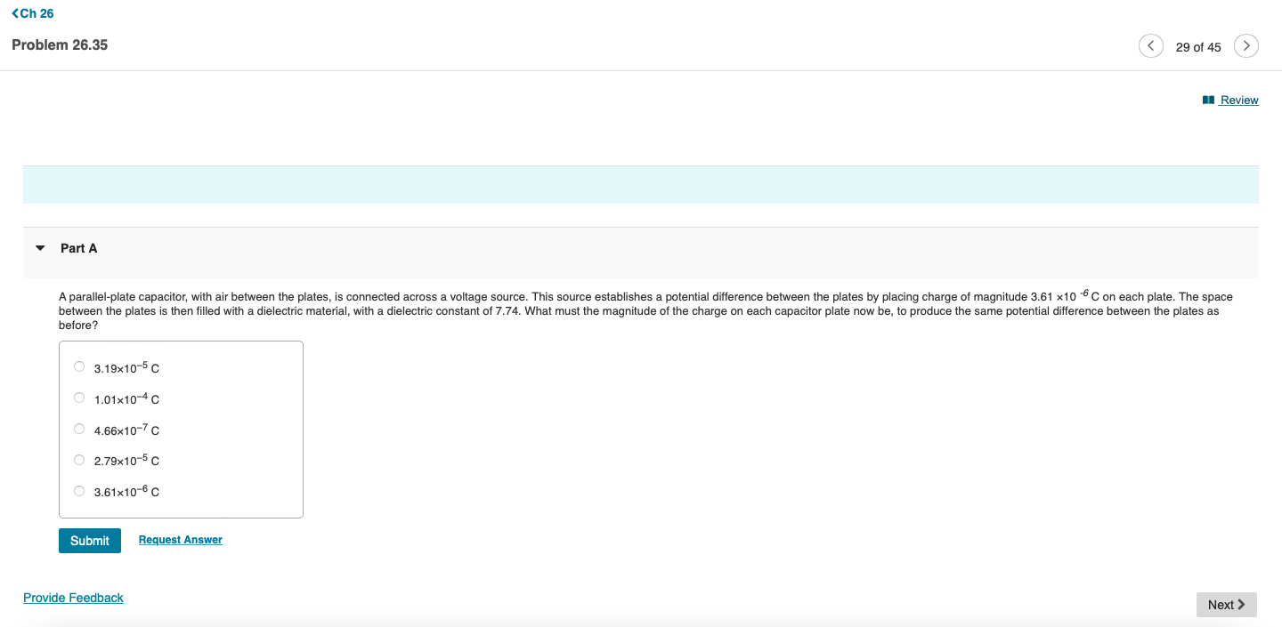 Solved before? 3.19×10−5C 1.01×10−4C 4.66×10−7C 2.79×10−5C | Chegg.com
