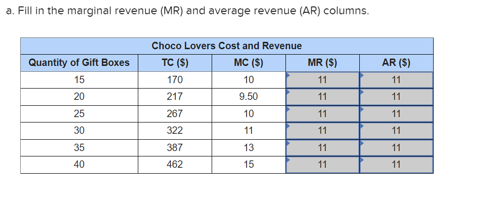 Solved a. Fill in the marginal revenue (MR) and average | Chegg.com