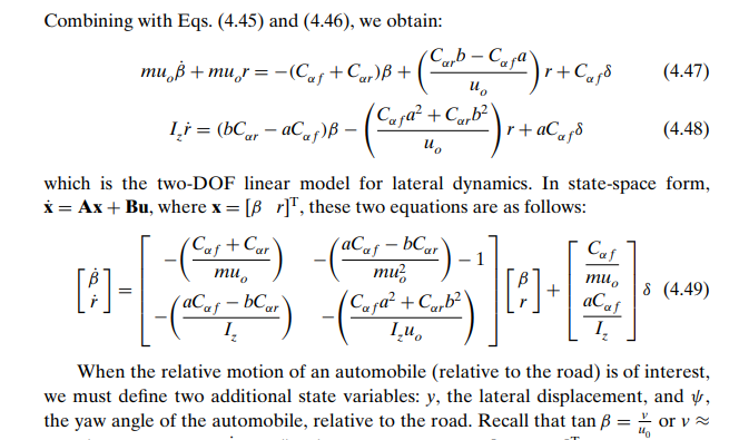 7. Using the two-DOF linearized handling model in Eq. | Chegg.com