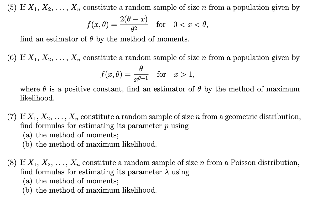 Solved (5) If X1, X2, ..., Xn constitute a random sample of | Chegg.com Solved (5) If X1, X2, ..., Xn constitute a random sample of | Chegg.com