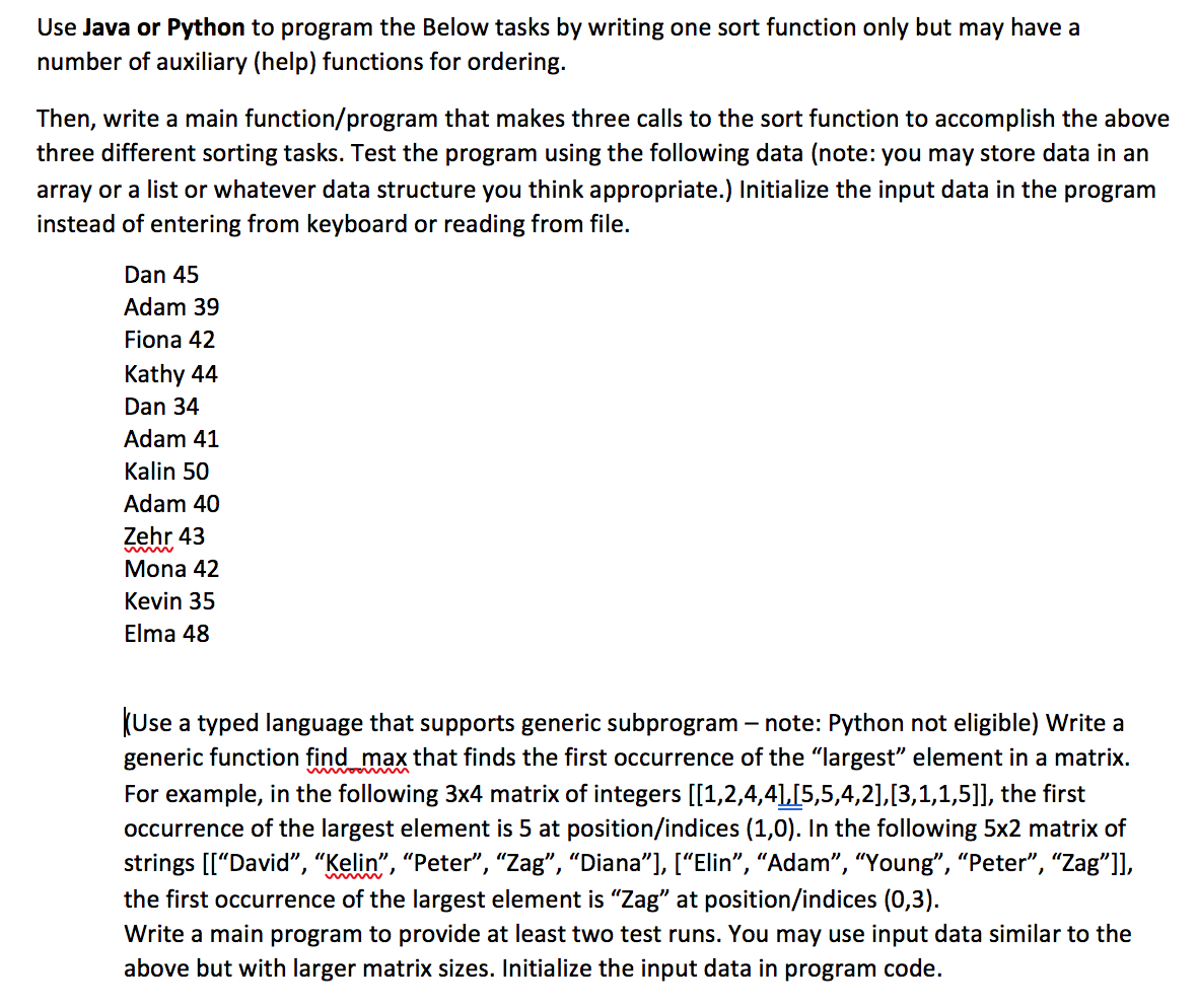 Use Java or Python to program the Below tasks by | Chegg.com