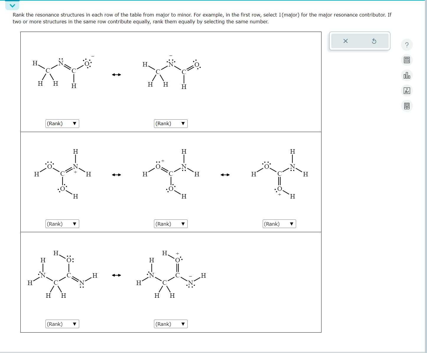Solved Rank the resonance structures in each row of the | Chegg.com