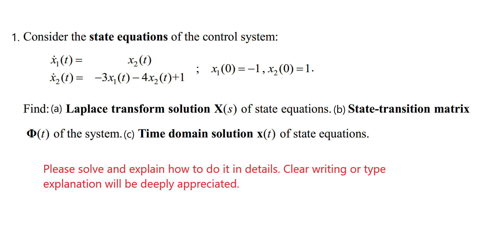 Solved 1. Consider the state equations of the control | Chegg.com