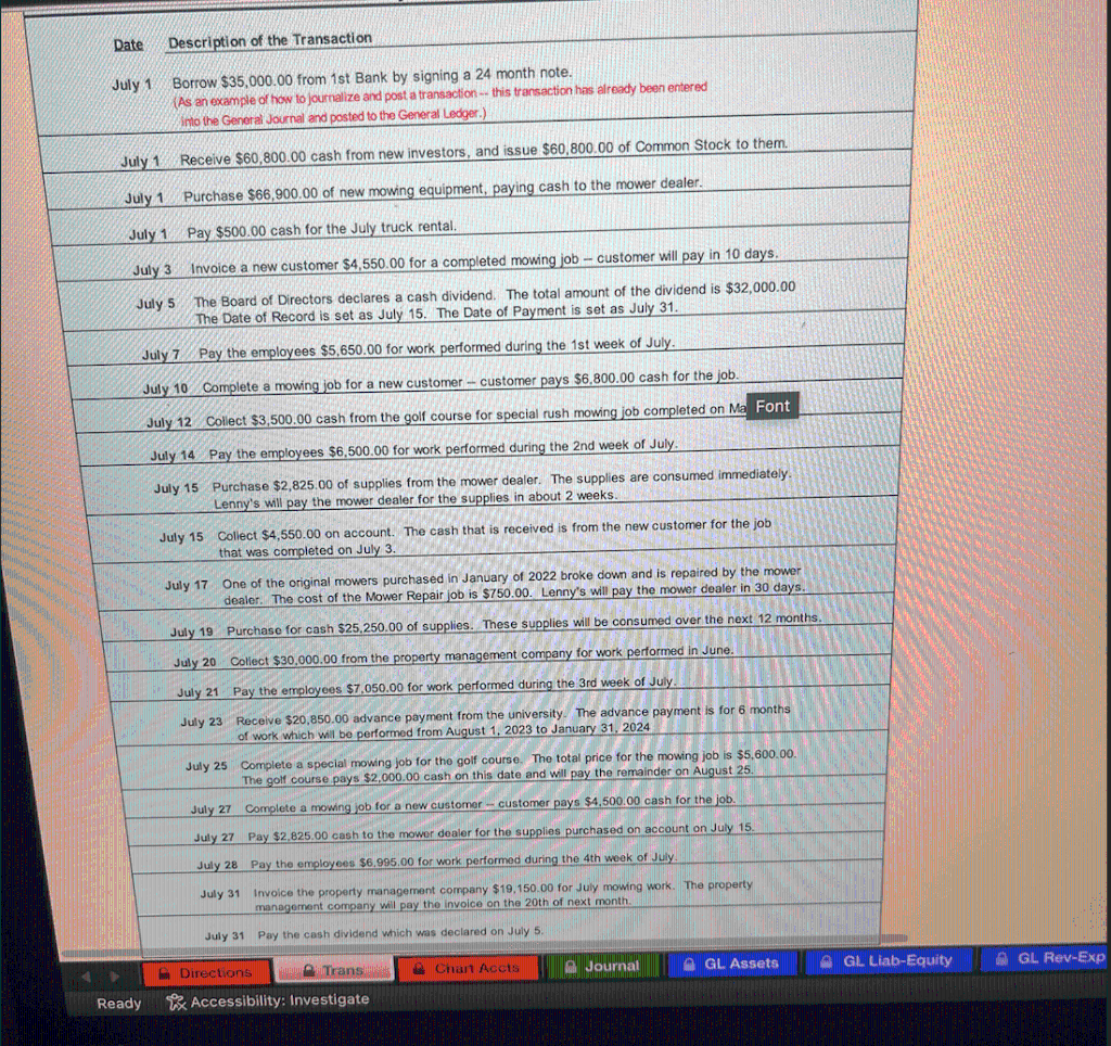 Solved July 27 Pay $2,825.00 cash to the mower dealer for | Chegg.com