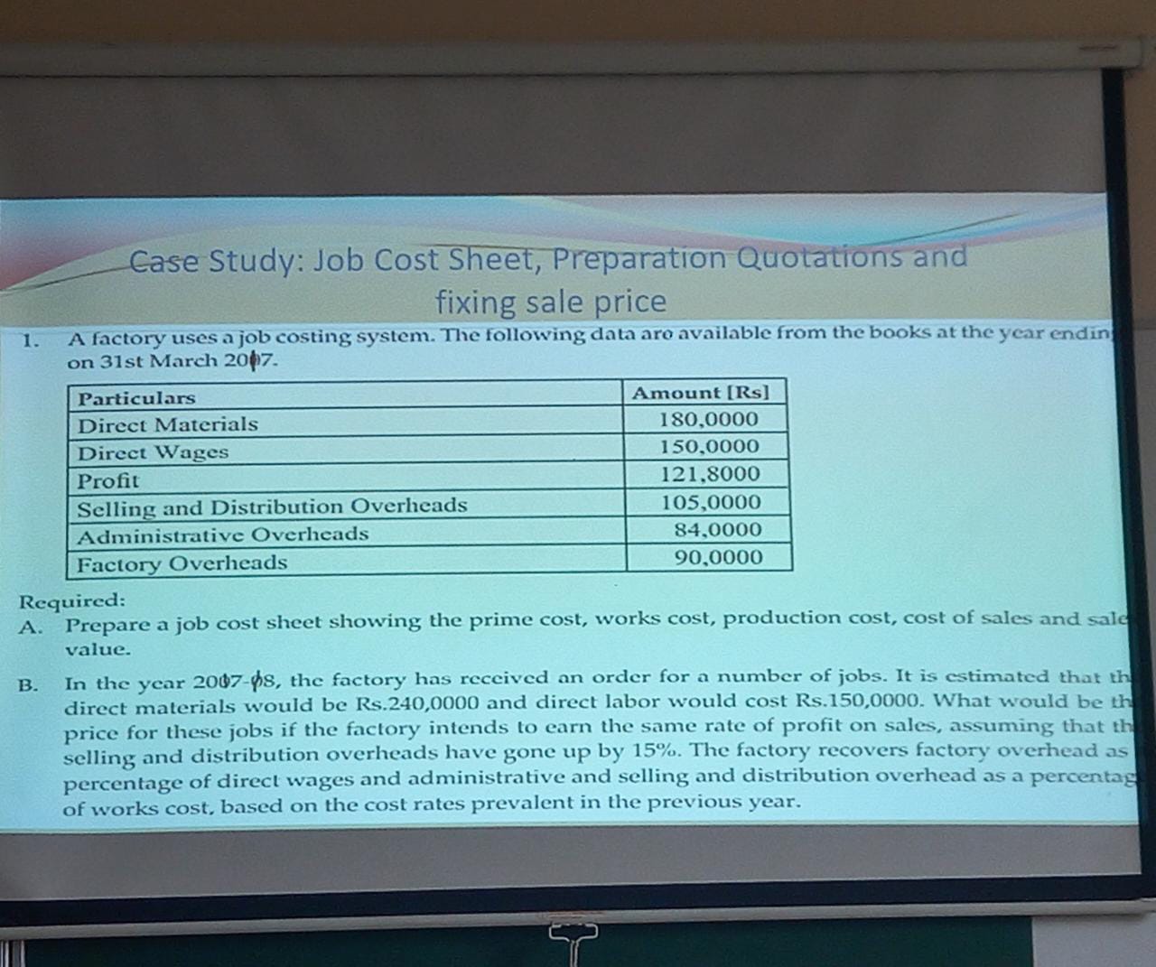 Case Study: Job Cost Sheet, Preparation Quotations | Chegg.com