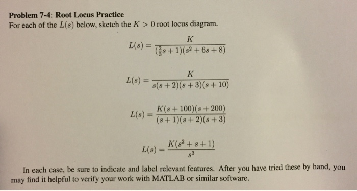 Solved Problem 7-4: Root Locus Practice For each of the L(s) | Chegg.com