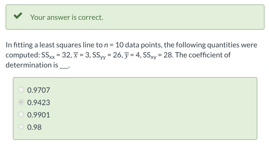 Solved Your answer is correct. In fitting a least squares | Chegg.com