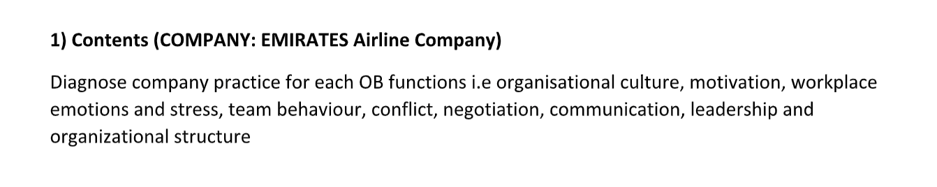 Solved 1) Contents (COMPANY: EMIRATES Airline Company) | Chegg.com