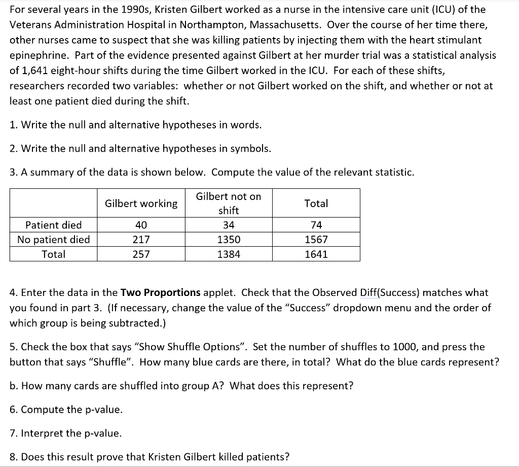 Solved For several years in the 1990s, Kristen Gilbert | Chegg.com