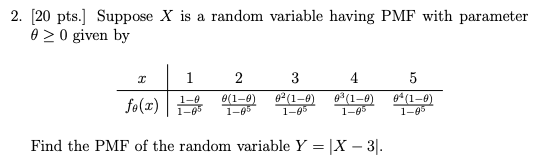Solved 2. (20 pts. Suppose X is a random variable having PMF | Chegg.com