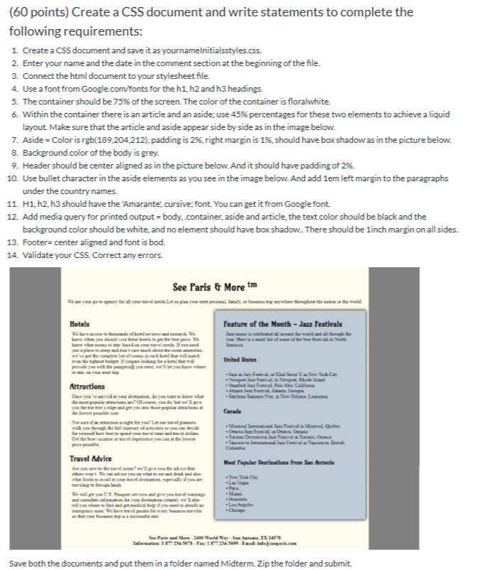 Solved Create a CSS document and write statements to | Chegg.com