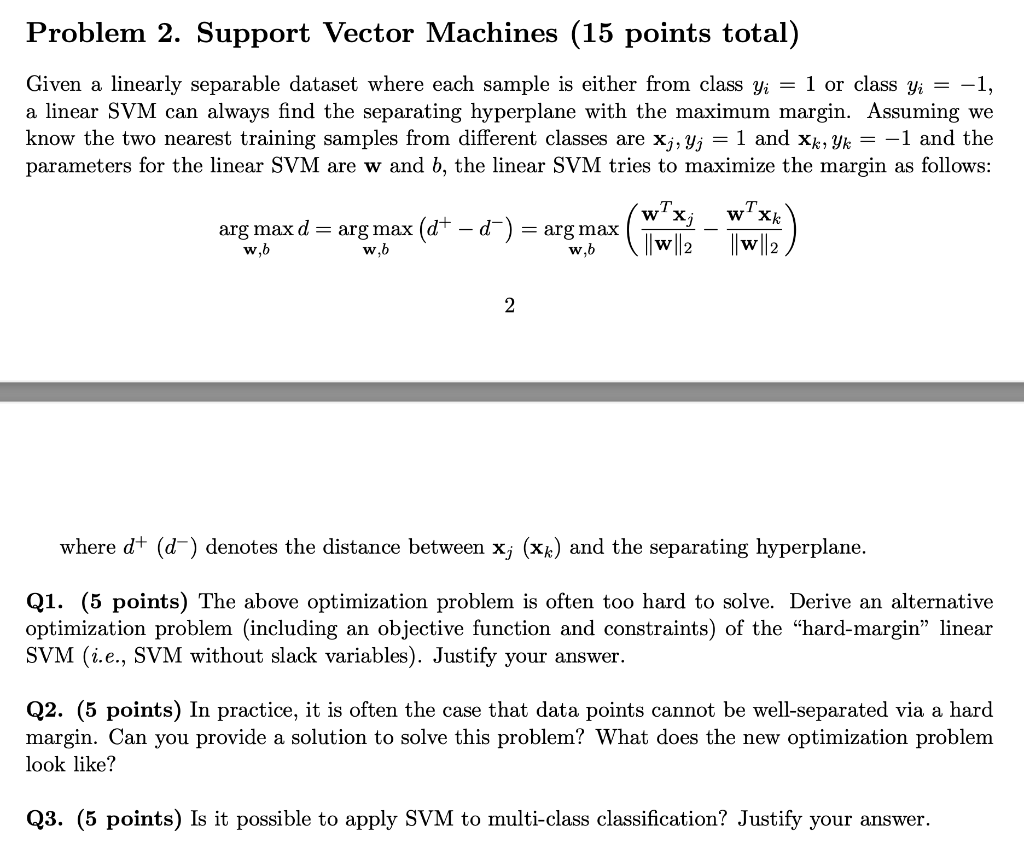Solved Given a linearly separable dataset where each sample | Chegg.com