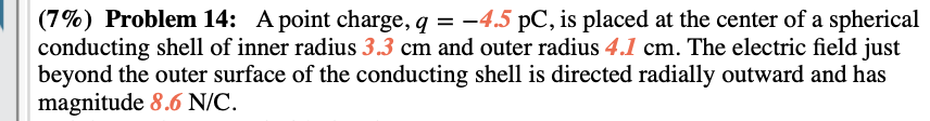 Solved (7\%) Problem 14: A point charge, q=−4.5pC, is placed | Chegg.com