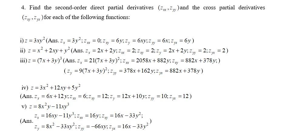 Solved 4. Find the second-order direct partial derivatives | Chegg.com