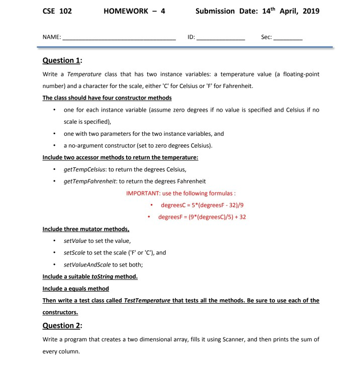 Solved CSE 102 HOMEWORK- 4 Submission Date: 14th April, 2019 | Chegg.com