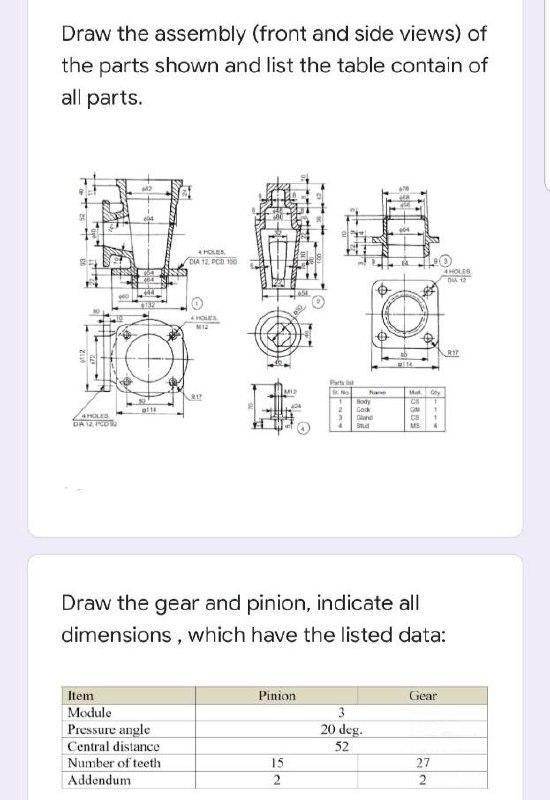 Solved Draw the assembly (front and side views) of the parts | Chegg.com