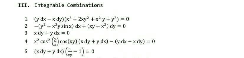 Solved III. Integrable Combinations 1. | Chegg.com