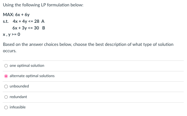 Solved Using the following LP formulation below: MAX: 6x+6y | Chegg.com