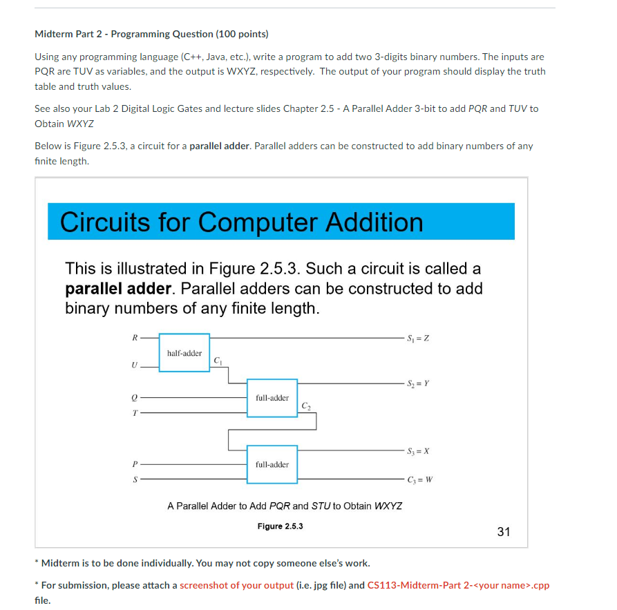 Solved Midterm Part 2 - Programming Question (100 points) | Chegg.com