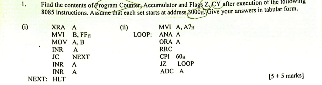 Solved 1 Find The Contents Of Program Counter Accumulator