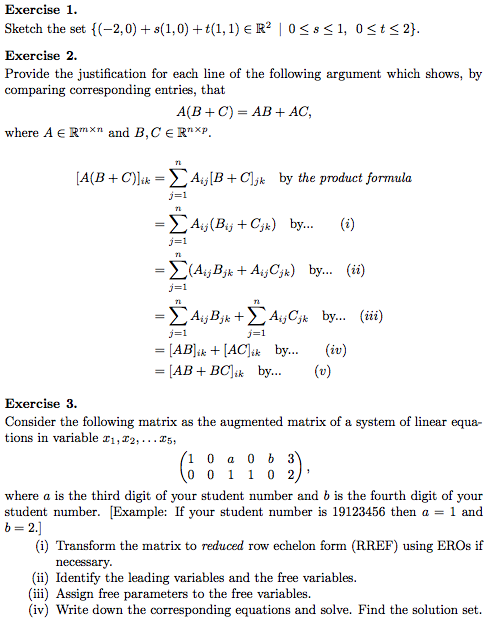 Solved Exercise 1. Sketch the set {(-2,0) + s(1,0) +t(1,1) € | Chegg.com
