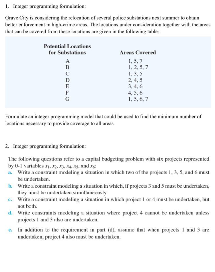 Solved 1. Integer programming formulation: Grave City is | Chegg.com