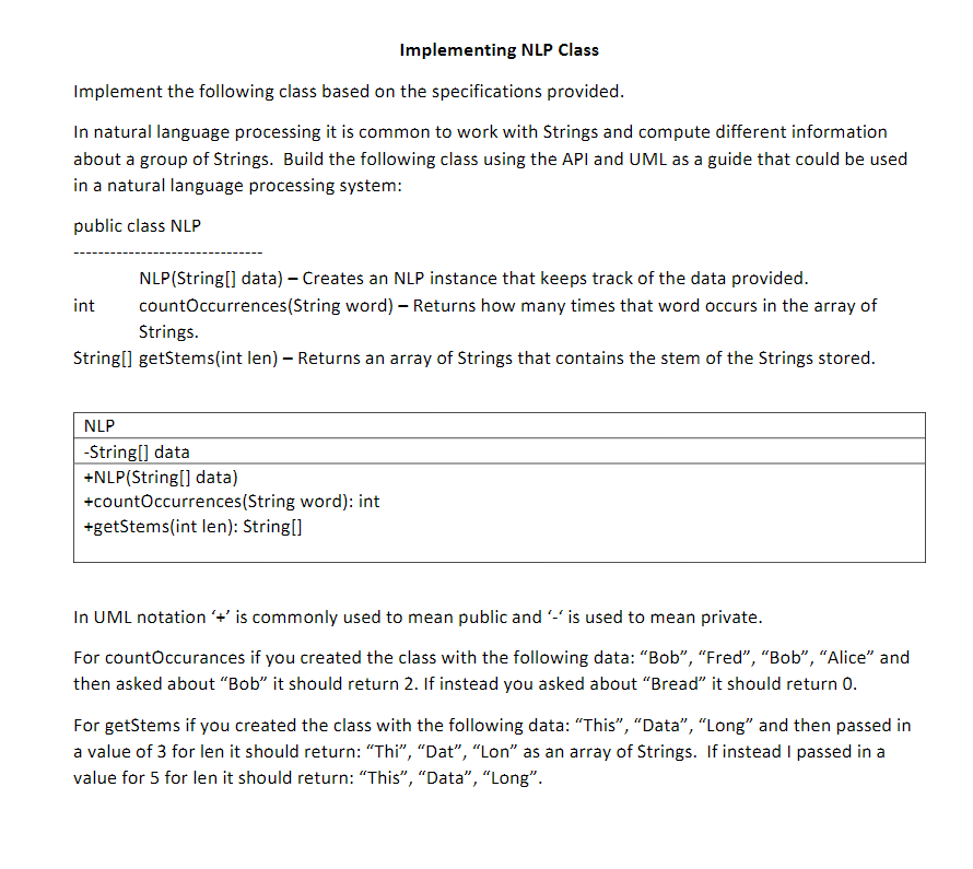 Implementing Nlp Class Implement The Following Class