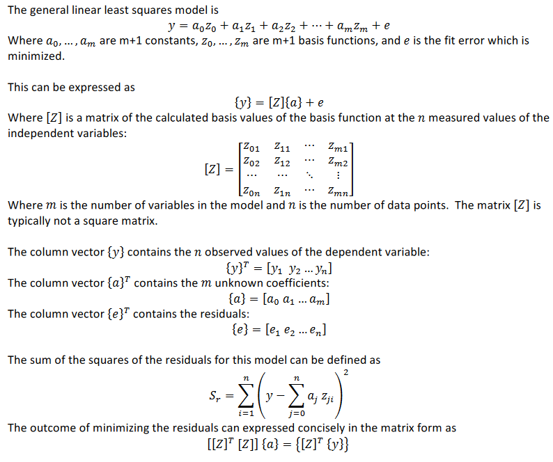 Solved The general linear least squares model is y = 2020 + | Chegg.com