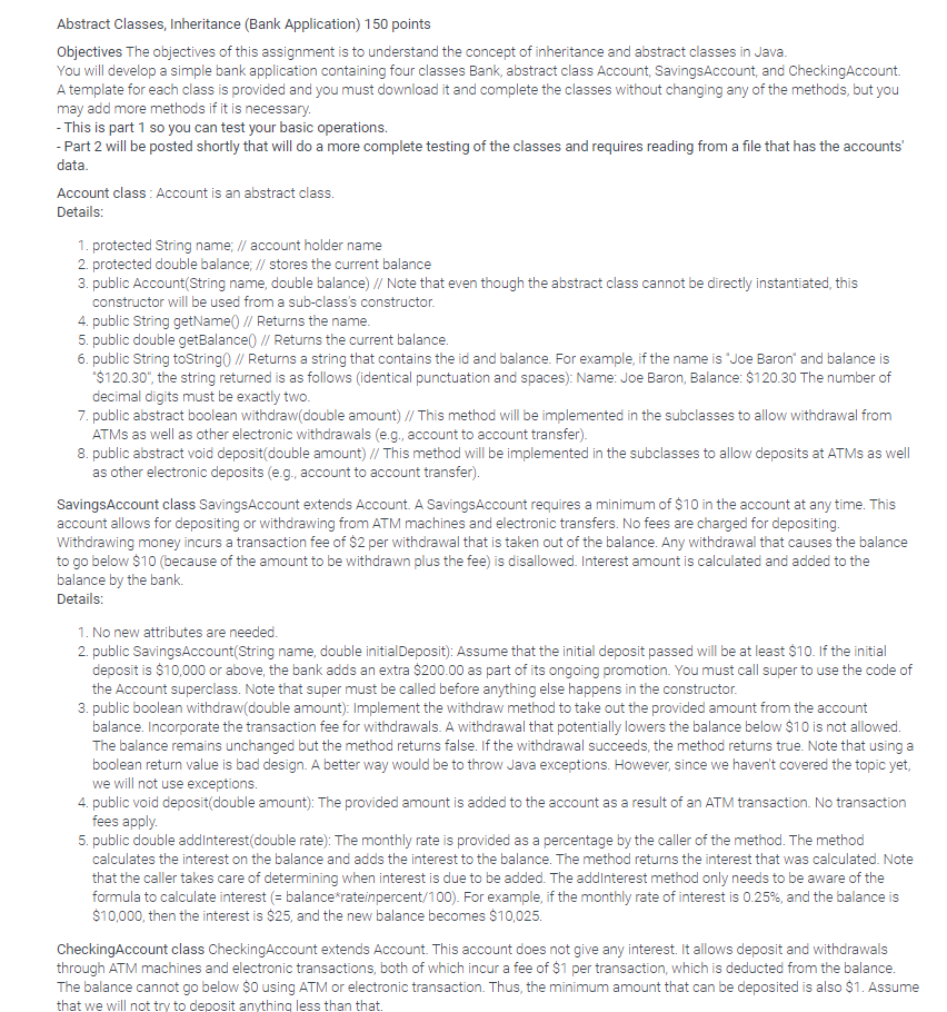 Solved Abstract Classes, Inheritance (Bank Application) 150 | Chegg.com