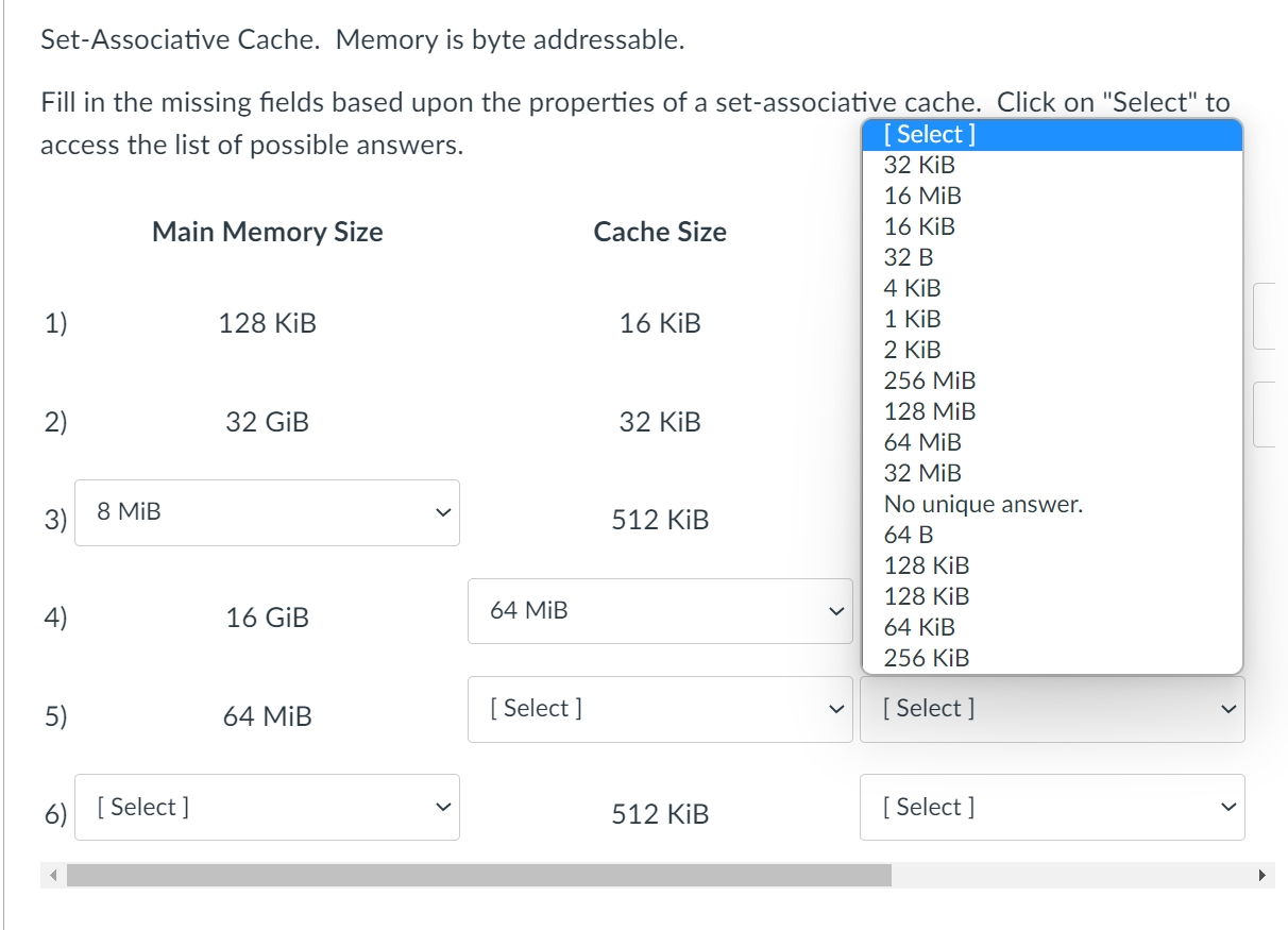 Set-Associative Cache. Memory is byte addressable. | Chegg.com