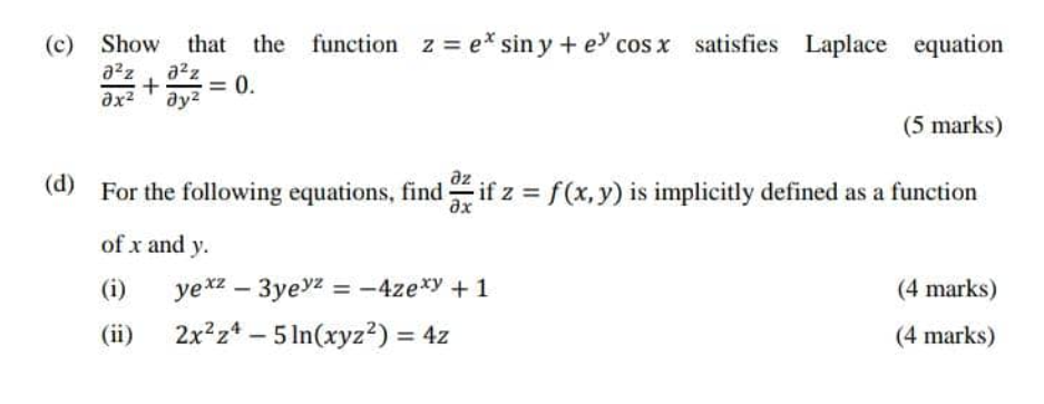 Solved equation (c) Show that the function z=e* sin y + e | Chegg.com