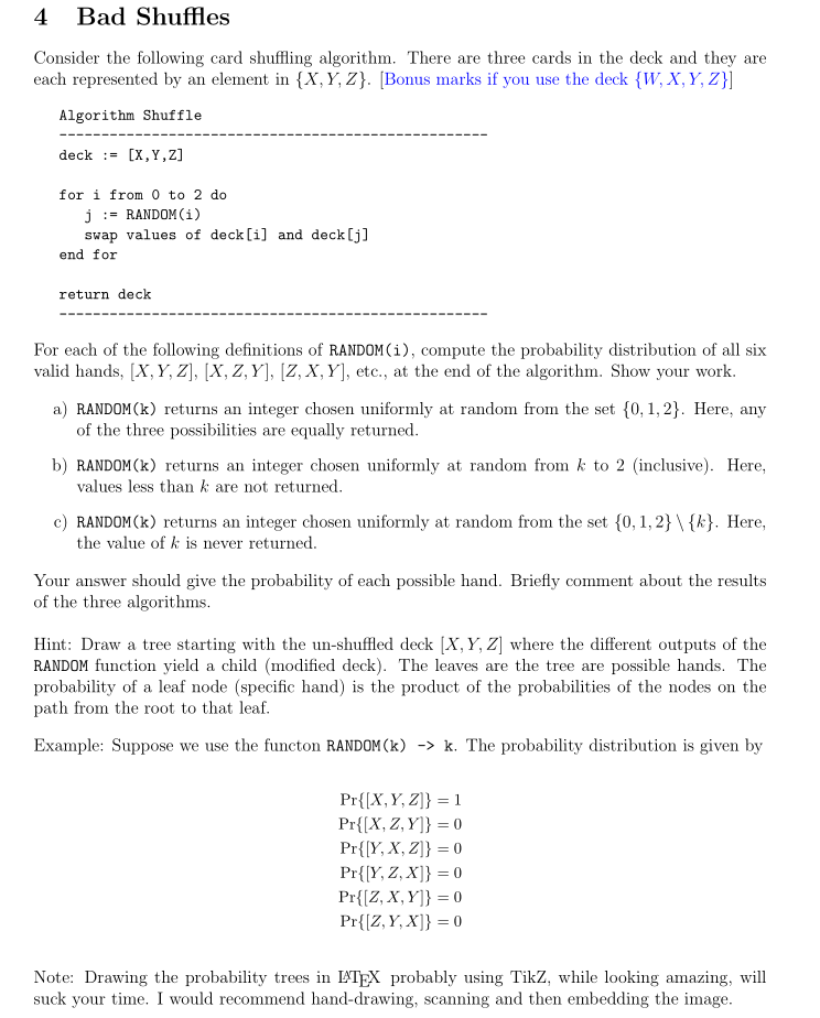 Solved 4 Bad Shuffles Consider the following card shuffling | Chegg.com