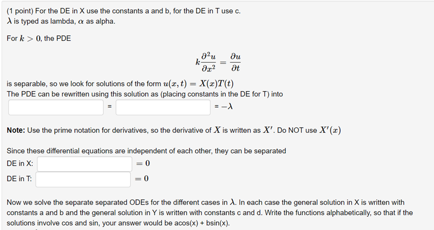 Solved (1 point) For the DE in X use the constants a and b, | Chegg.com